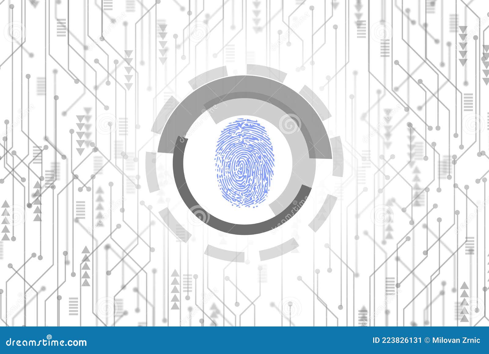 Circuit Board Pattern with Fingerprint in the Circle. Technology White ...