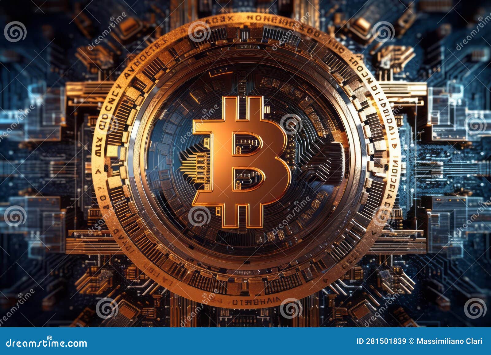 A Circuit Board with a Prominent Bitcoin Symbol in the Center ...