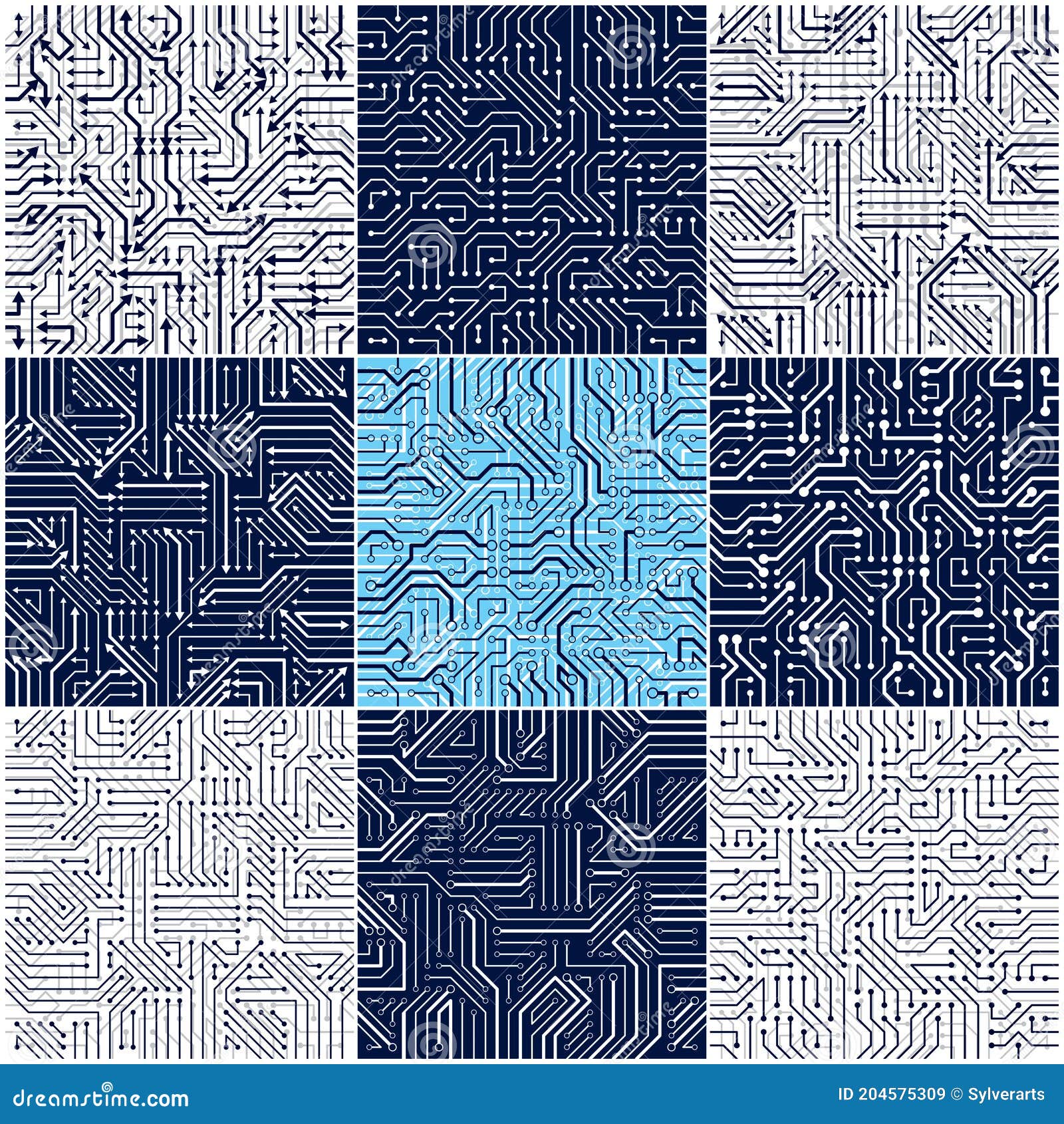 Circuit Board Seamless Patterns Set, Vector Backgrounds Collection ...