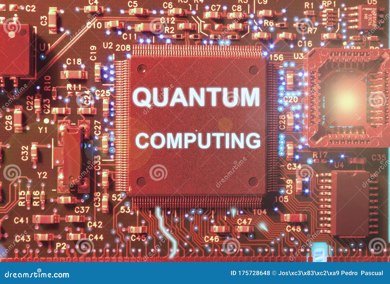 Circuit Board Showing the Concept of Quantum Computation Illuminated in ...