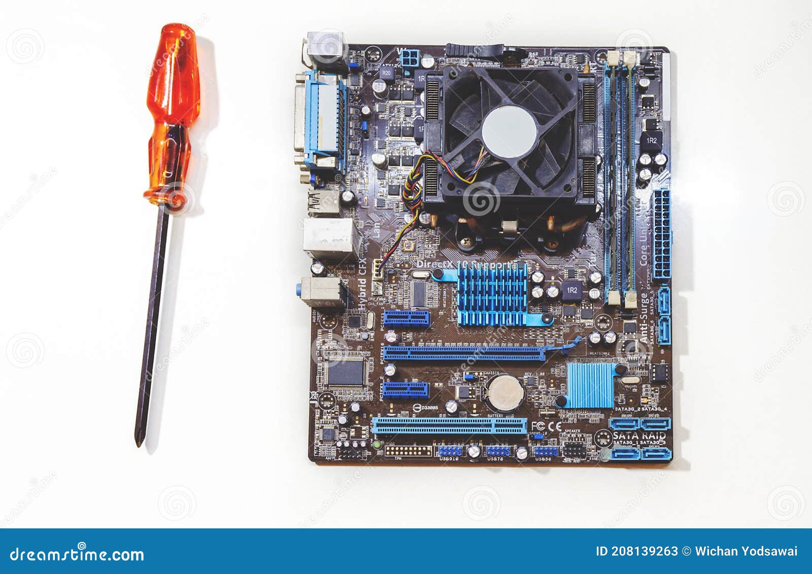 Circuit Board Top View Workplace Motherboard Or Board Computer And ...