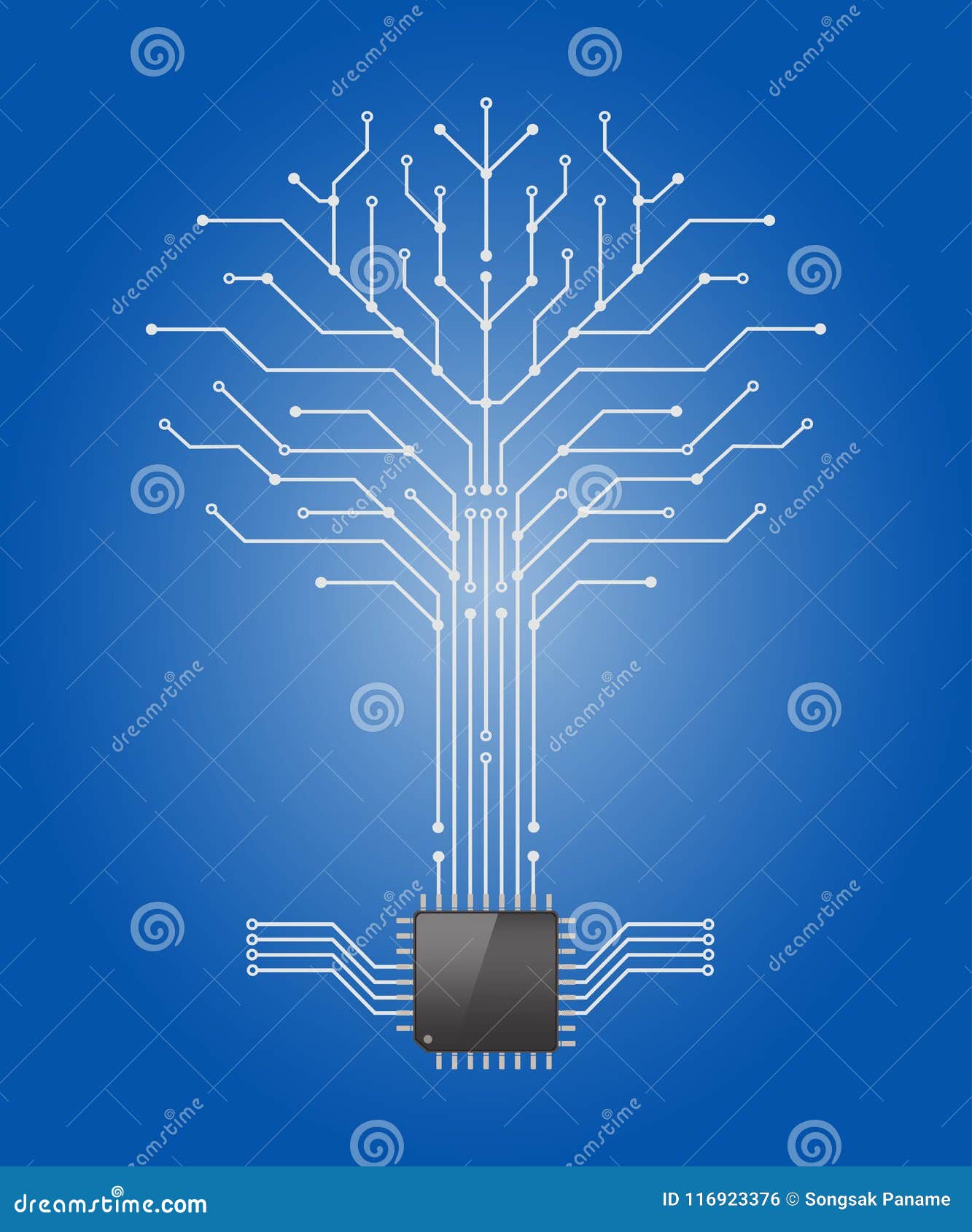 Circuit Board Tree on Blue Background Stock Vector - Illustration of ...