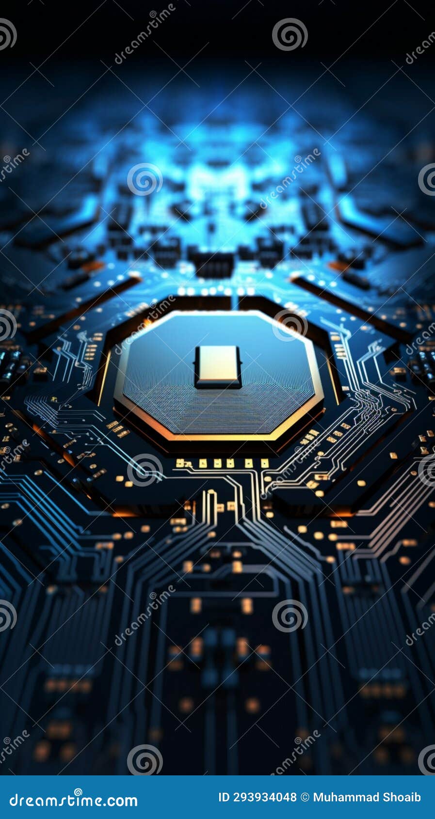 Circuit Board Wireframe Binary Code And Security Shield On A Blue