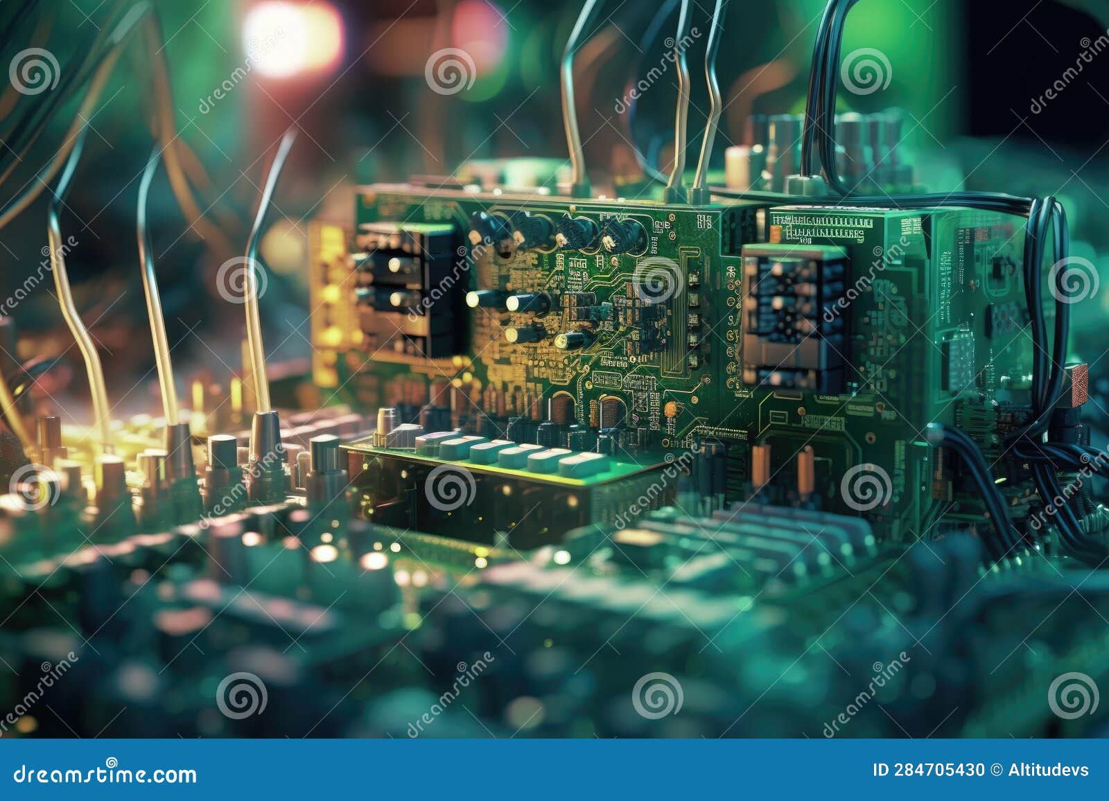 Circuit Board with Wires and Connectors in a Creative Layout Stock ...