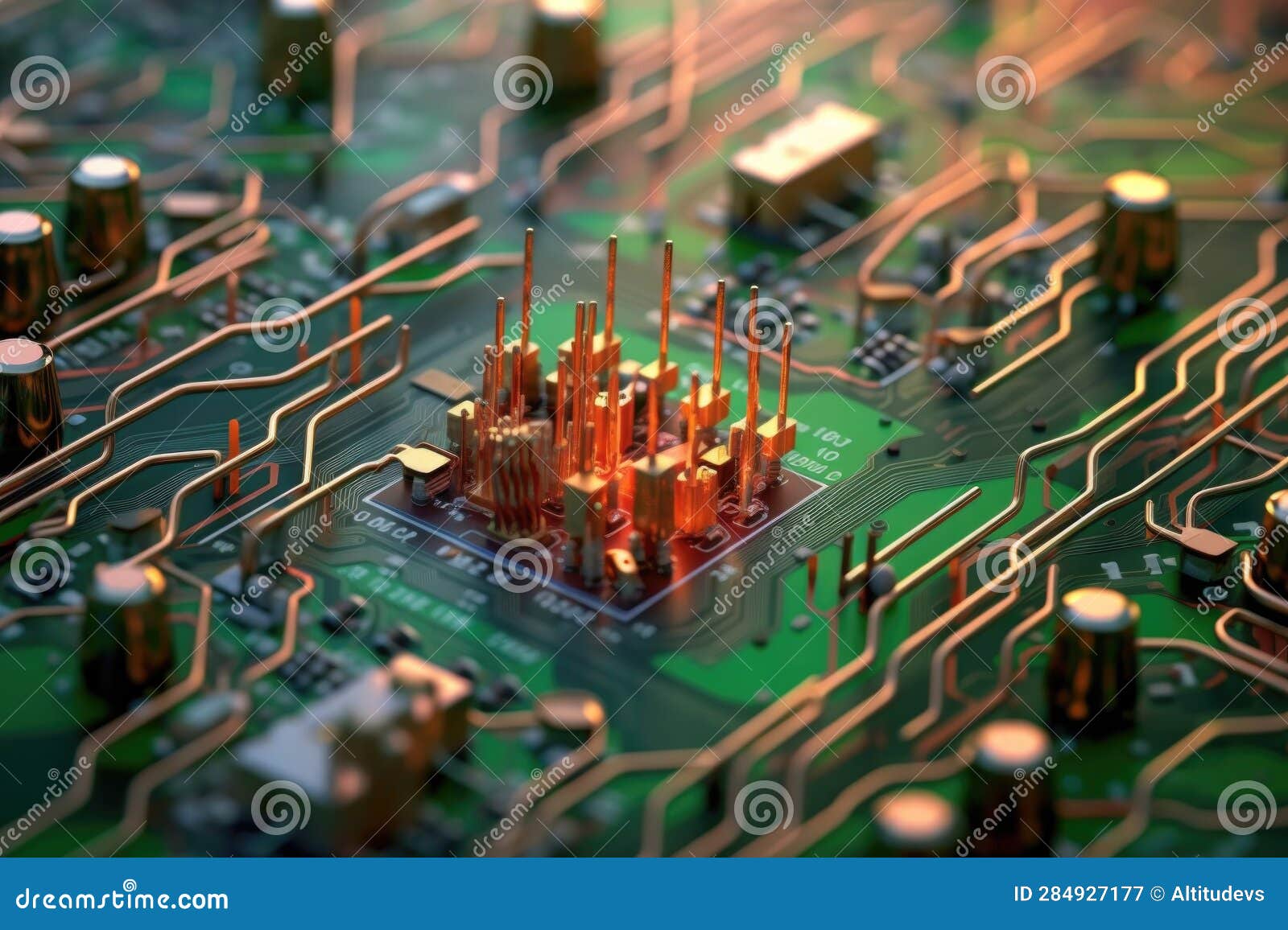 Circuit Board with Wires and Connectors in a Creative Layout Stock ...