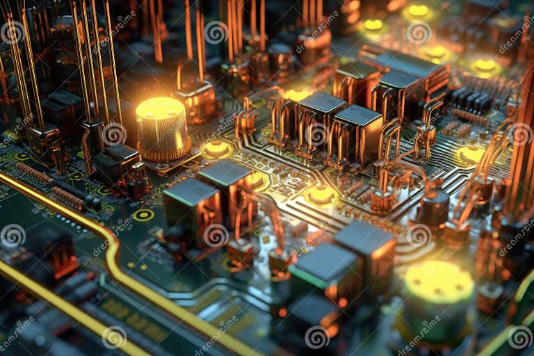 Circuit Board with Wires and Connectors in a Creative Layout Stock ...