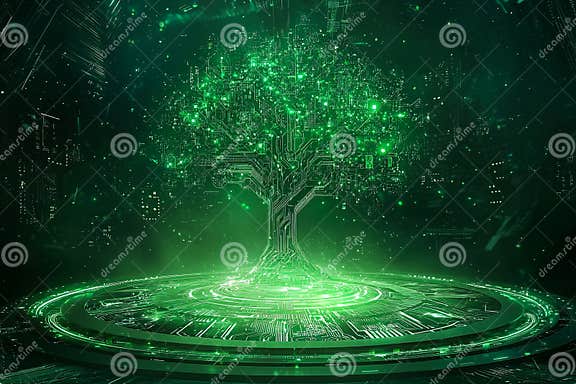 Circuit Boards Forming a Tree Symbolize Green Technology and Tech ...