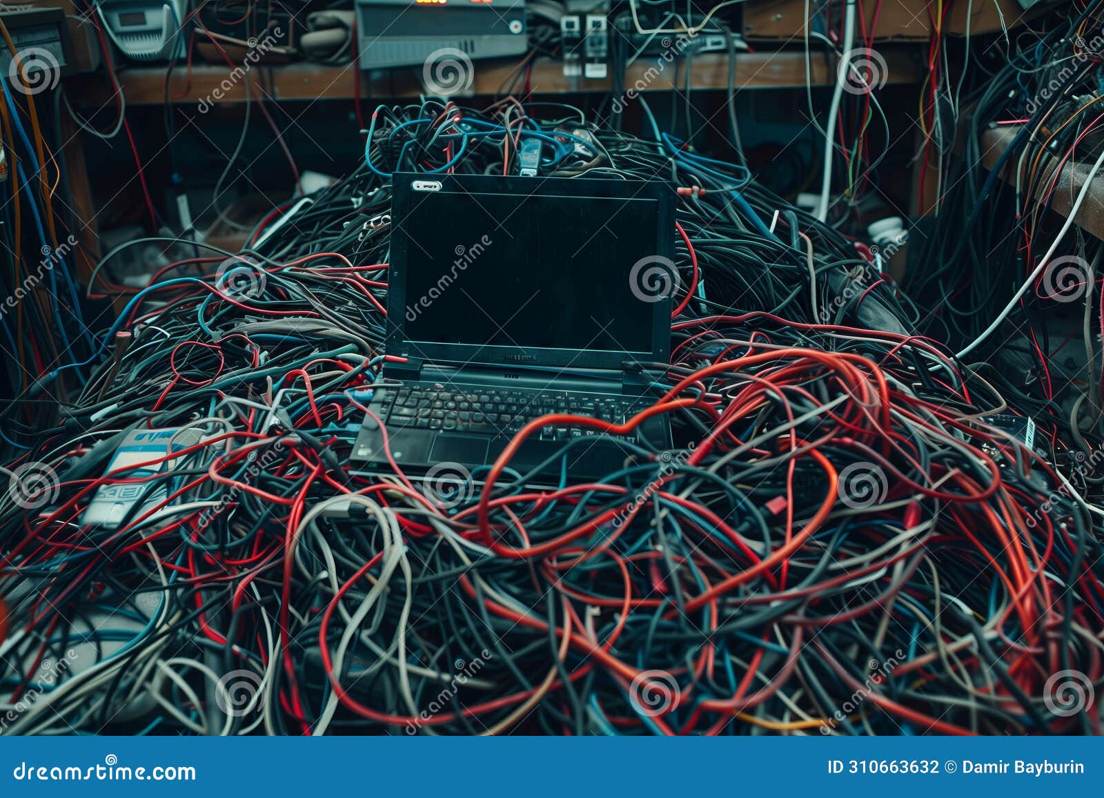 Circuit Component on Wire Pile Next To Laptop Computer Stock Photo ...