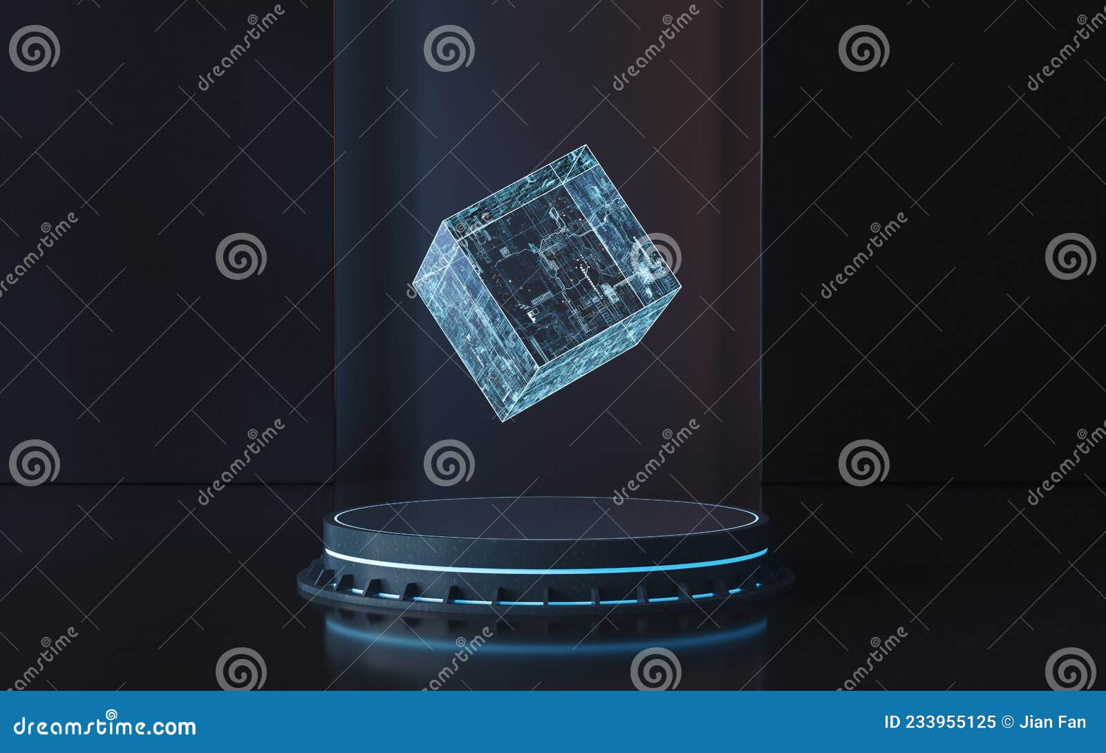 Circuit Cube Float in the Air, 3d Rendering Stock Illustration ...