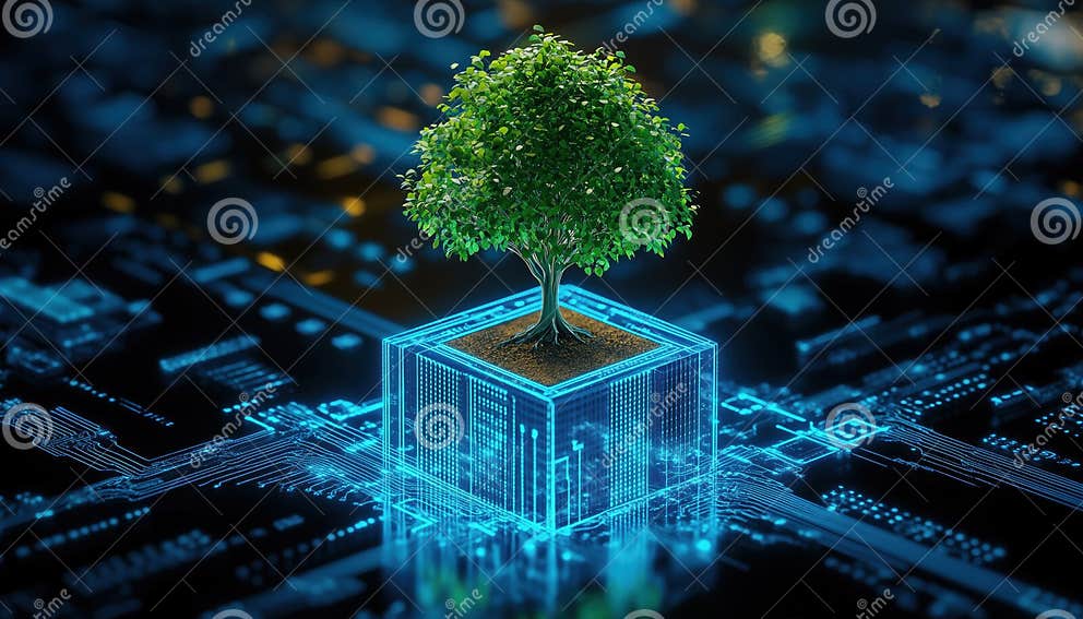 Circuit Digital Cube Tree stock image. Image of convergence - 360203573