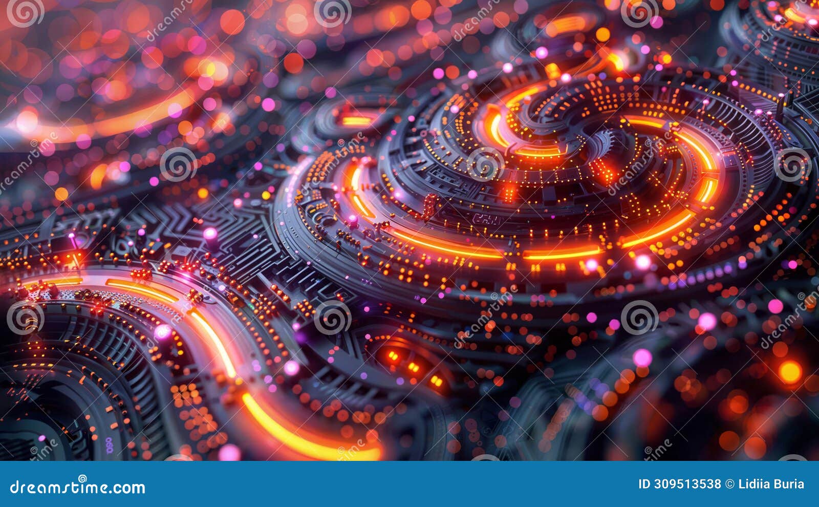 Intricate Neon Computer Circuit: Redshift Micro Details, Generative Ai ...