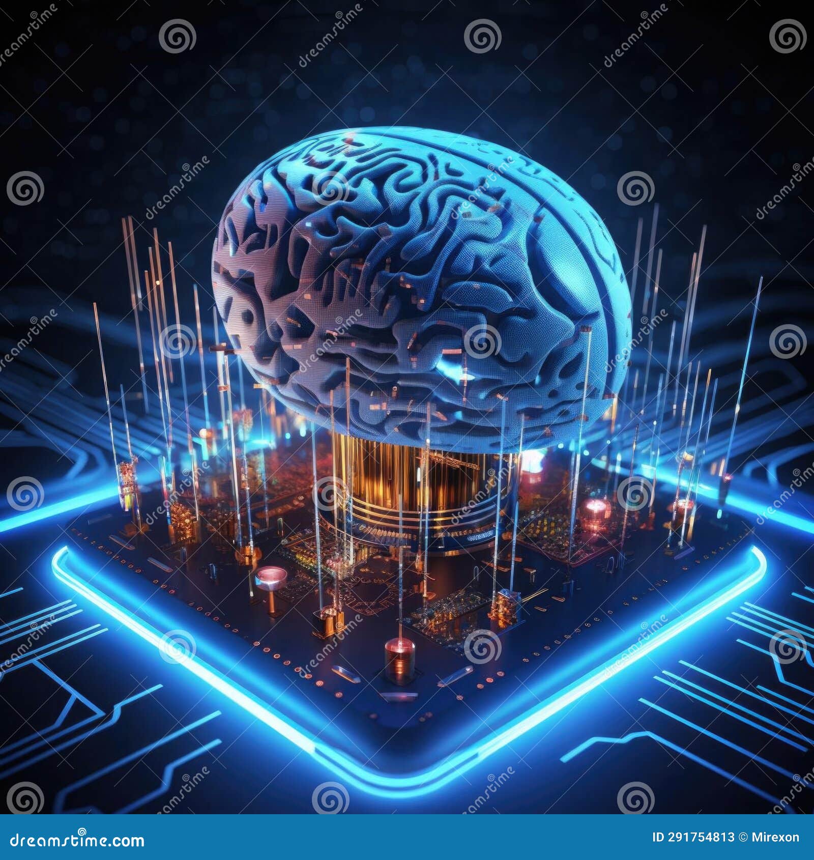 Circuit Style with Brain Model. Artificial Neural Network. Stock ...