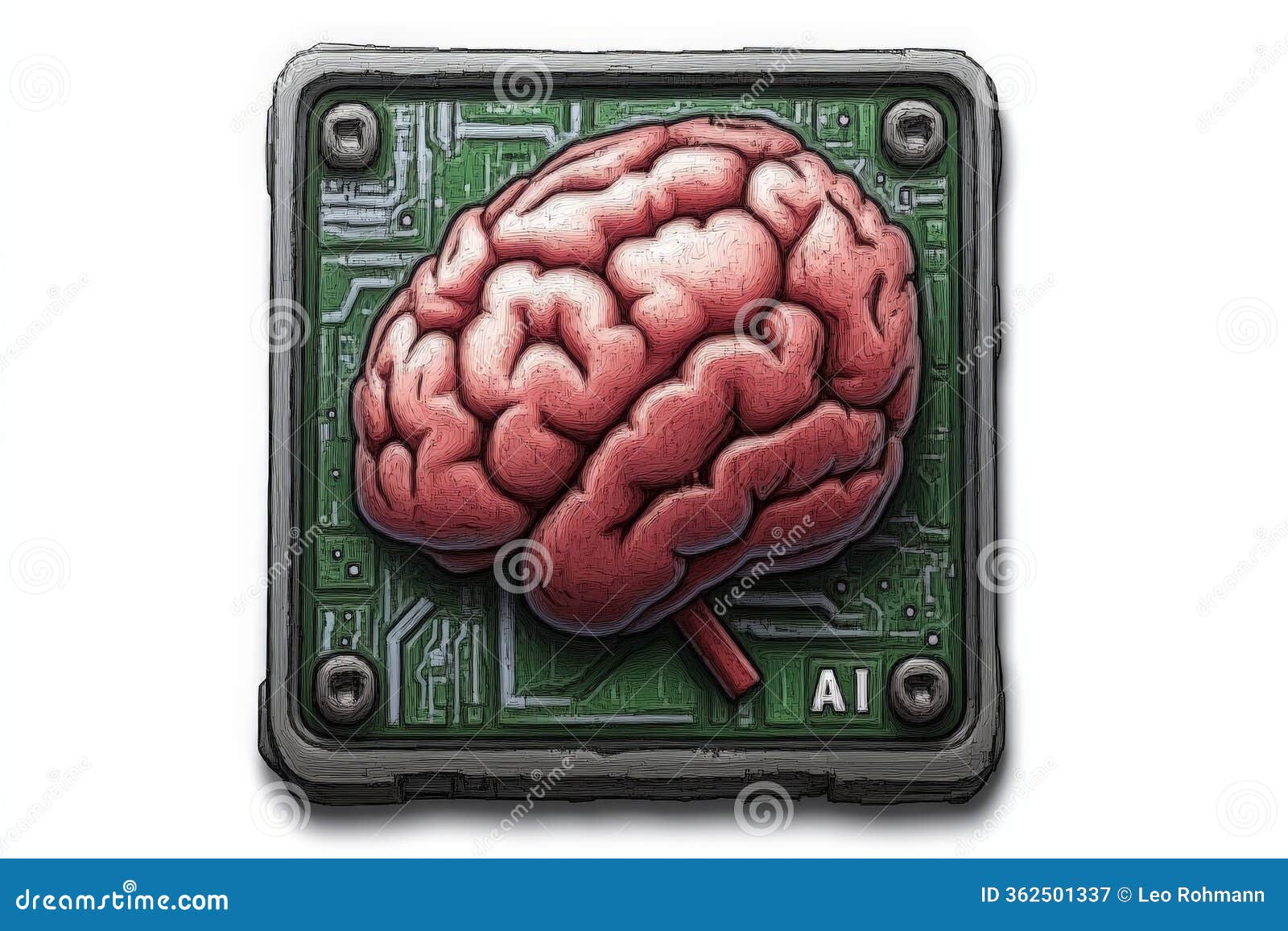 Circuit Themed Pink Human Brain Embedded into Tech Interface ...