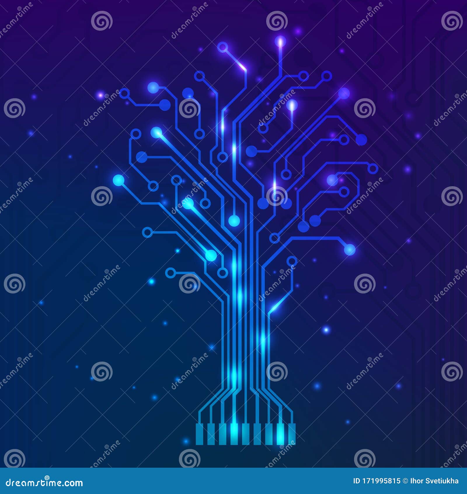 Circuit Tree on Blue Background. Science and Technology Concept ...