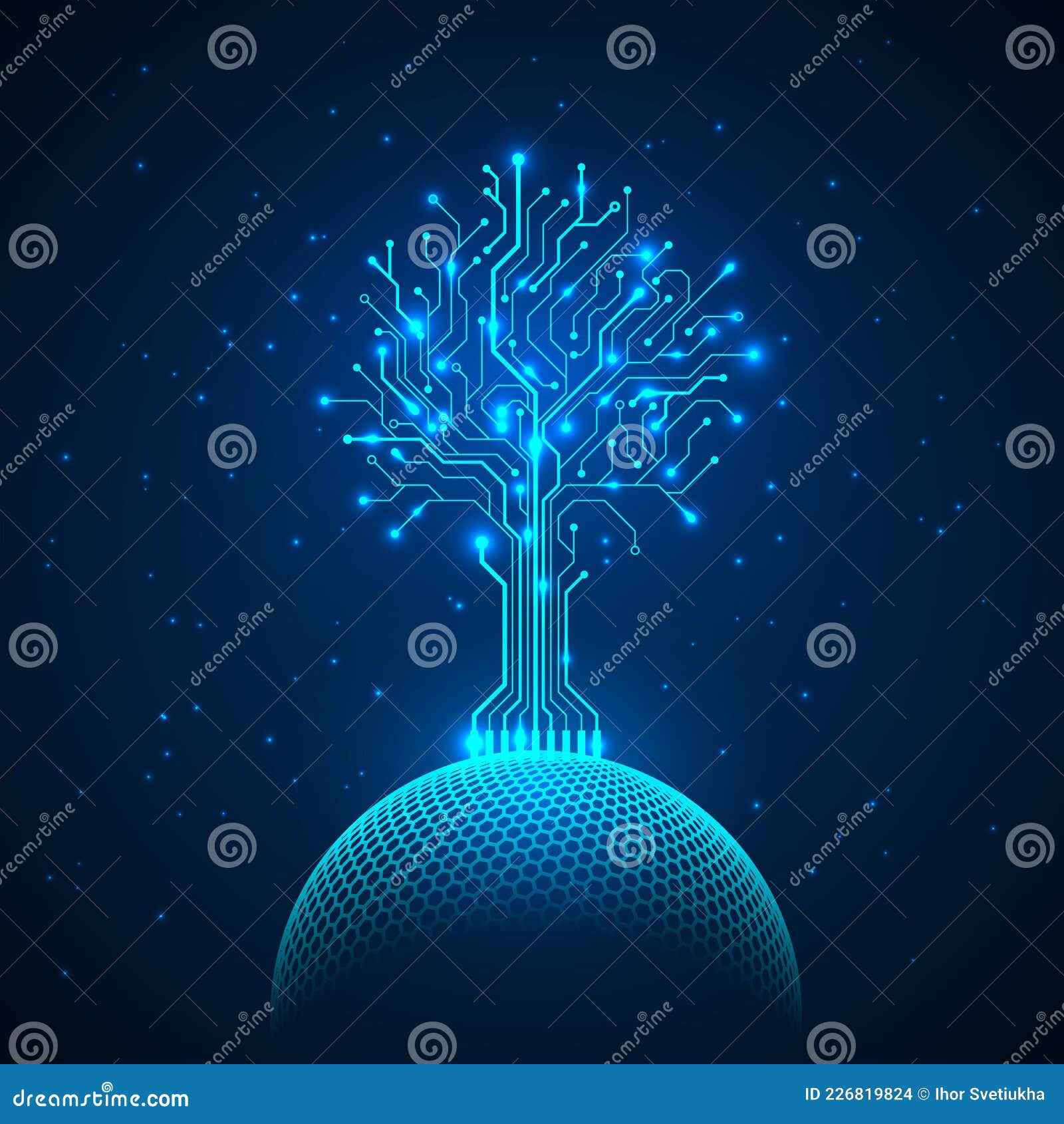 Circuit Tree on Network Sphere. Abstract Futuristic Hologram Sci Fi ...