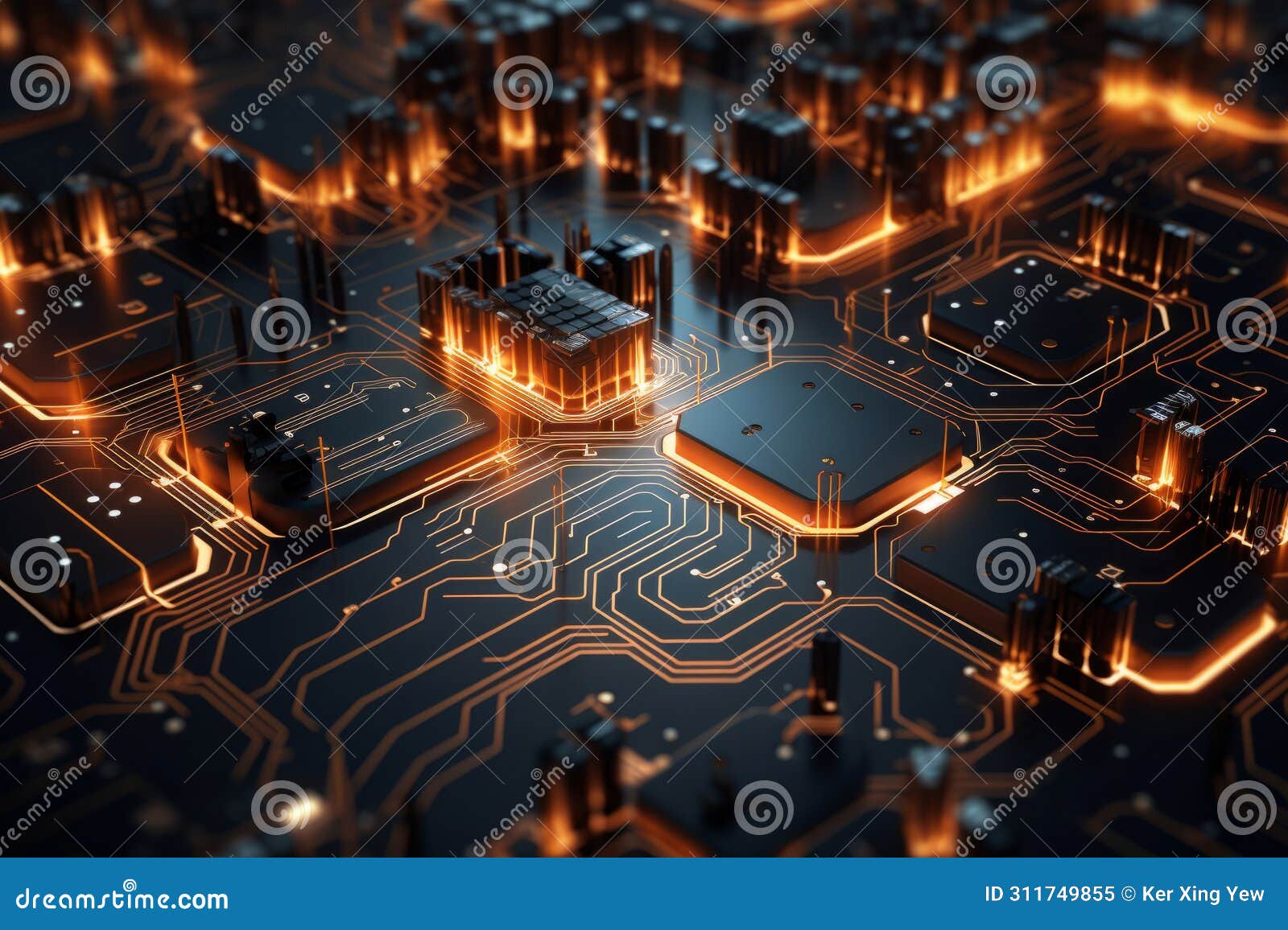 Circuitry Pattern with Glowing Elements Stock Illustration ...