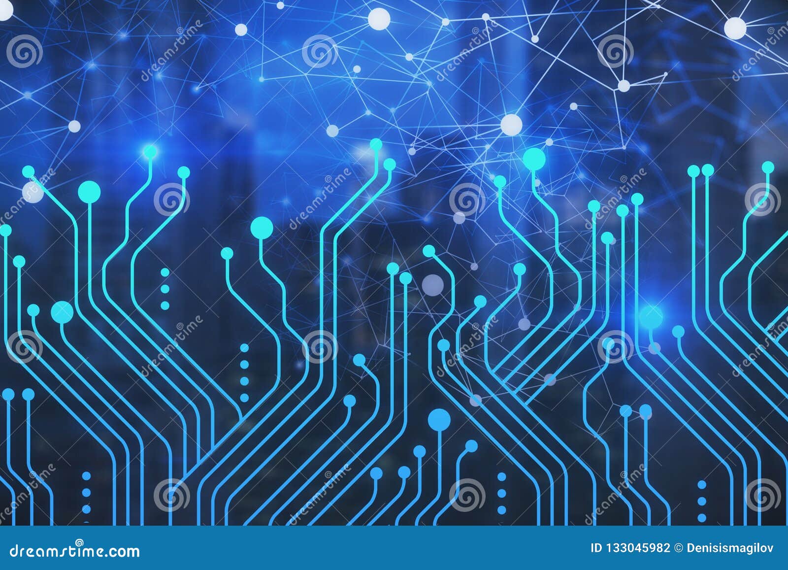 Circuits in blue city stock illustration. Illustration of glowing ...
