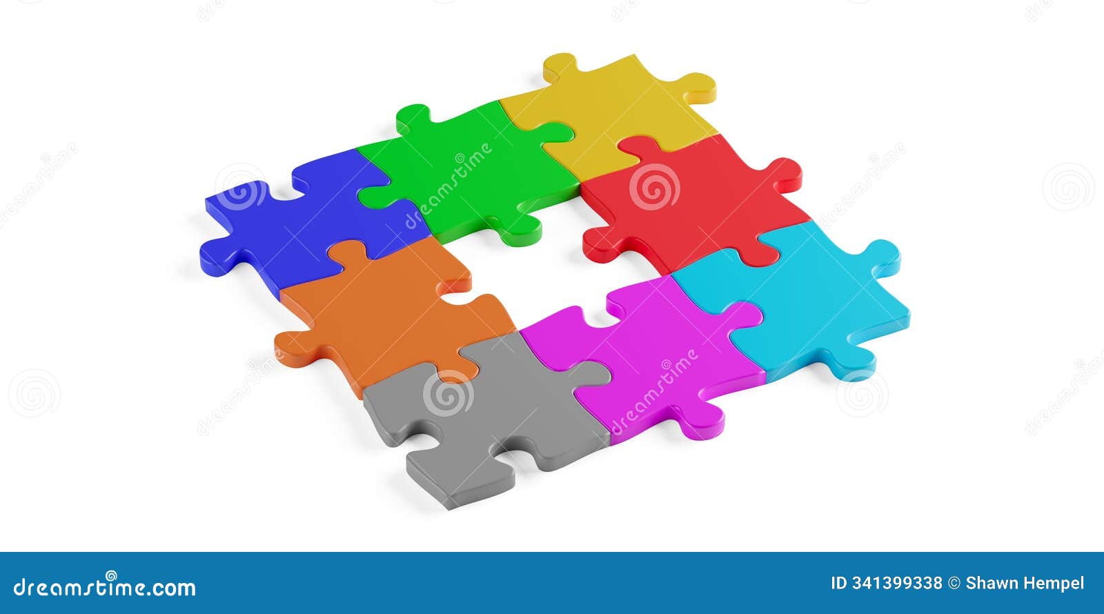 Circular Arrangement of Multi Colored Jigsaw Puzzle Pieces on White ...