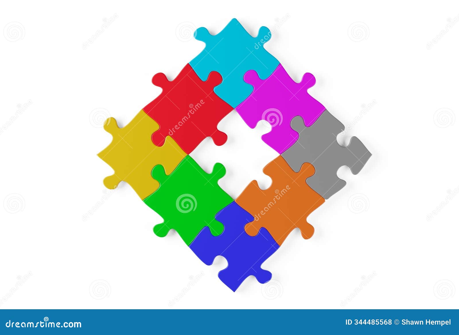 Circular Arrangement of Multi Colored Jigsaw Puzzle Pieces on White ...