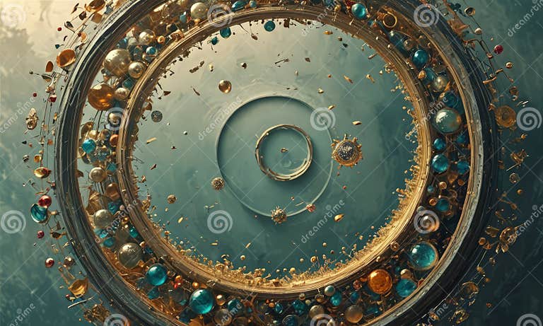 Circular Arrangement Multicolored Spheres and Central Ring Creates ...