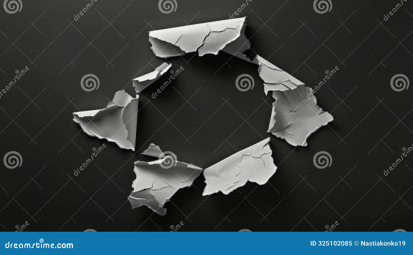 Circular Arrangement of Torn White Paper on Black Background, Abstract ...