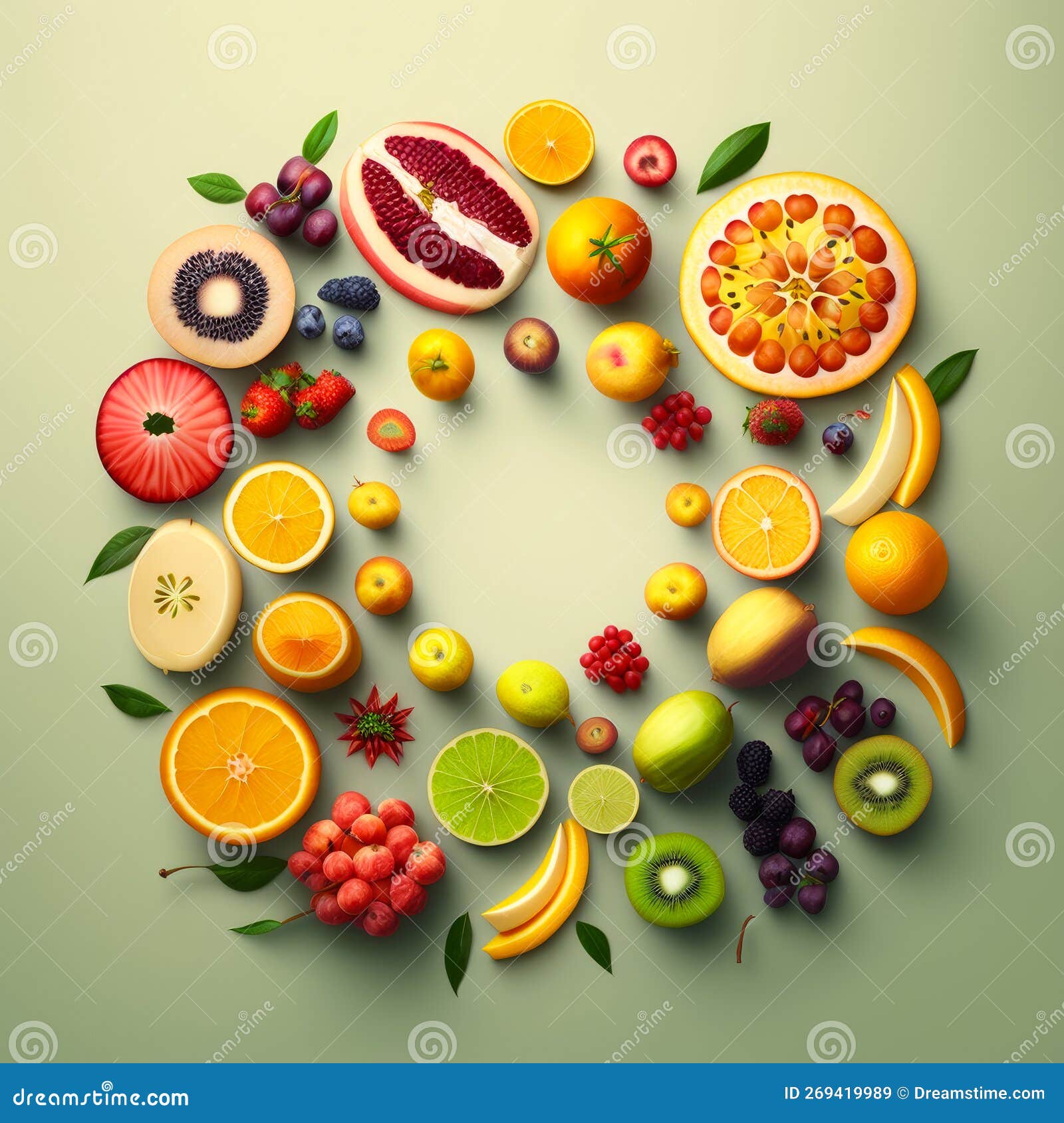 Circular Arrangement of Various Fruits Arranged in the Shape of Circle ...