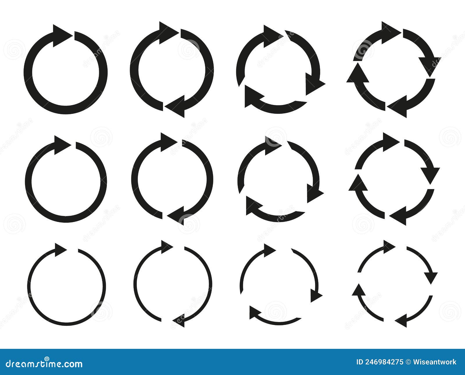 Circular Arrows. Round Arrow Icons. Circle Loop for Reset, Spin, Repeat and Reload Stock Vector ...