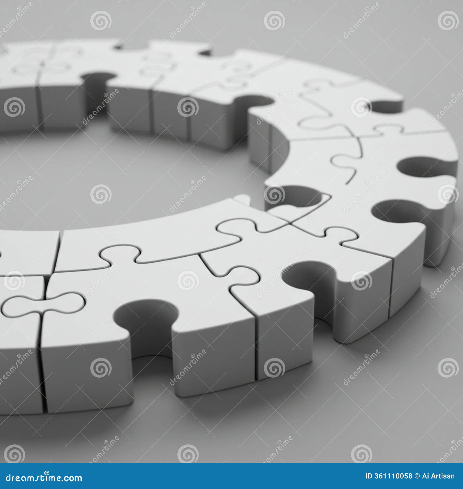 A Circular Assembly of White, Interlocking Puzzle Pieces Arranged on a ...