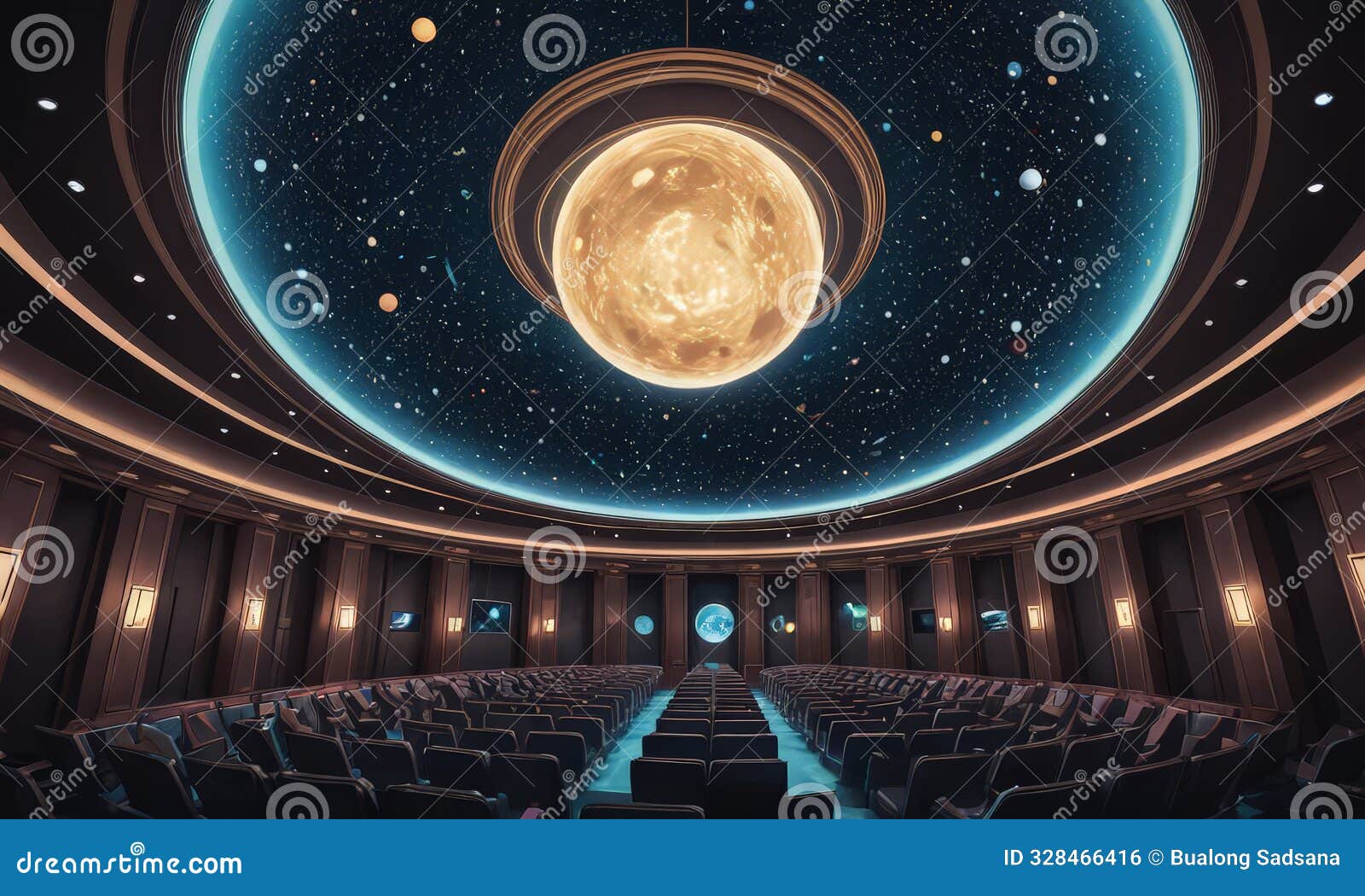 Circular Auditorium with Dome Ceiling and Large Celestial Object ...