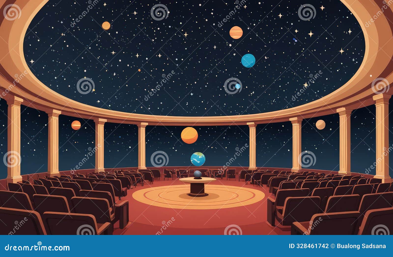 Circular Auditorium with Dome Ceiling and Starry Night Sky Backdrop ...