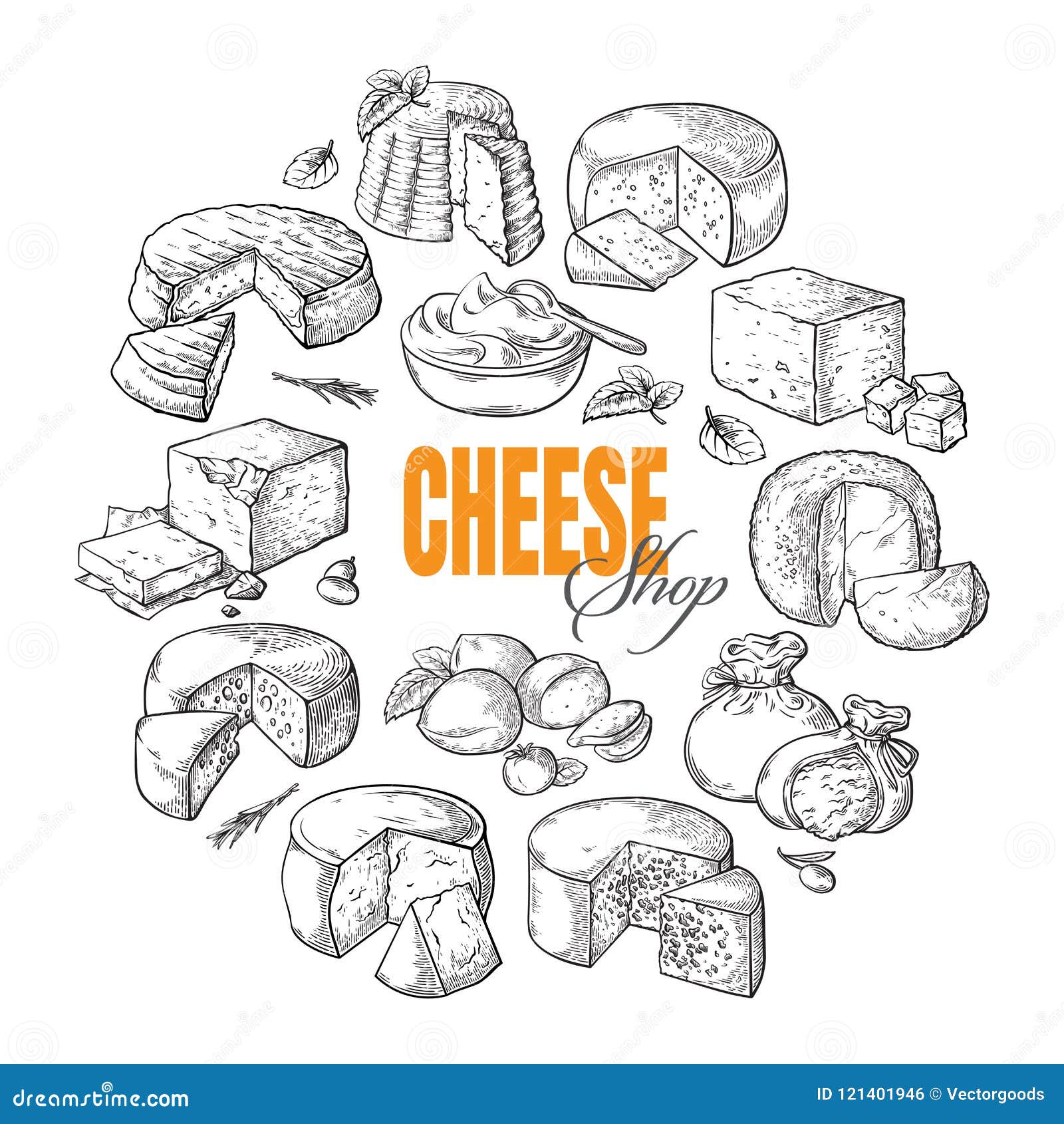 Circular Background Of Different Cheese Top View Vector Illustration 121401946