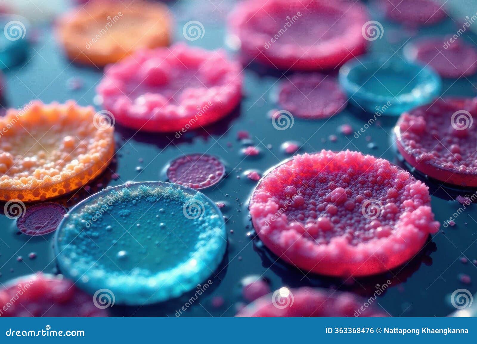 Circular Bacterial Colonies With Varied Pigmentation On Agar Colony Lab ...
