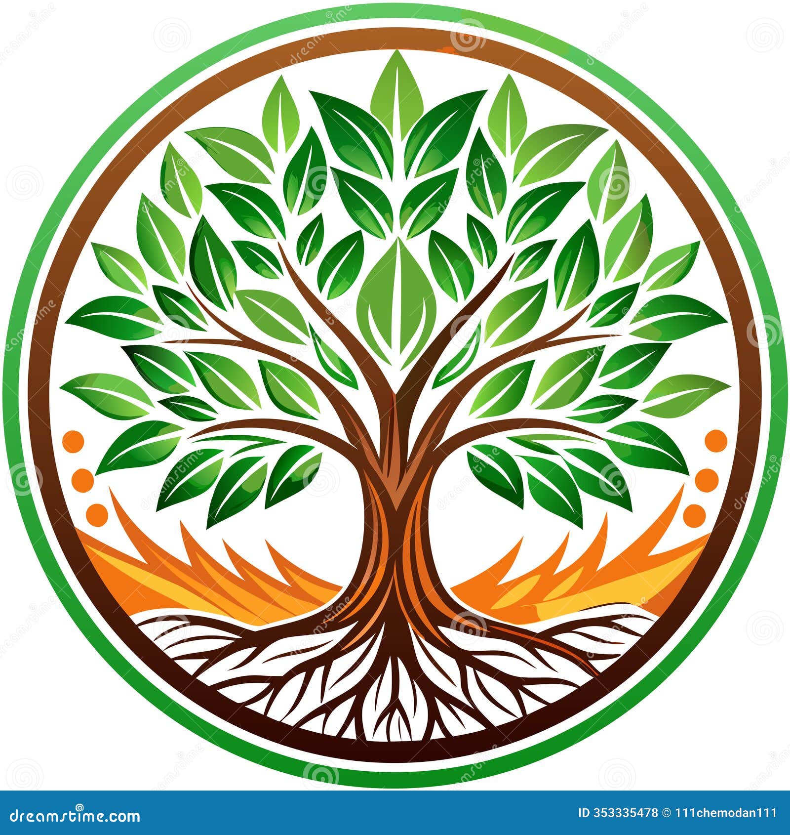 Circular Badge Showcasing The Harmony Of Tree Roots And Leaves Vector ...