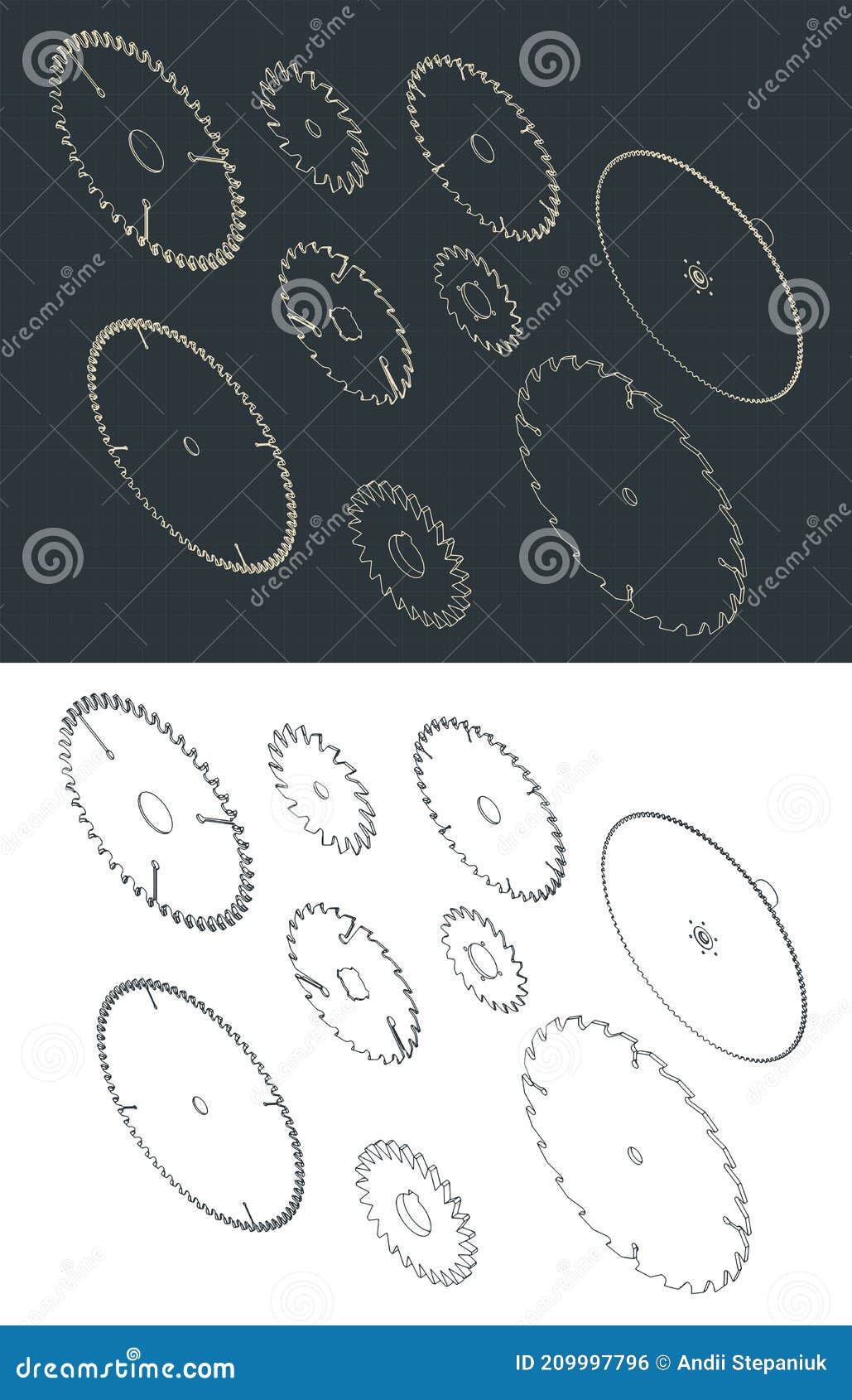 Circular Blade Saw Isometric Drawings Set Stock Vector - Illustration ...
