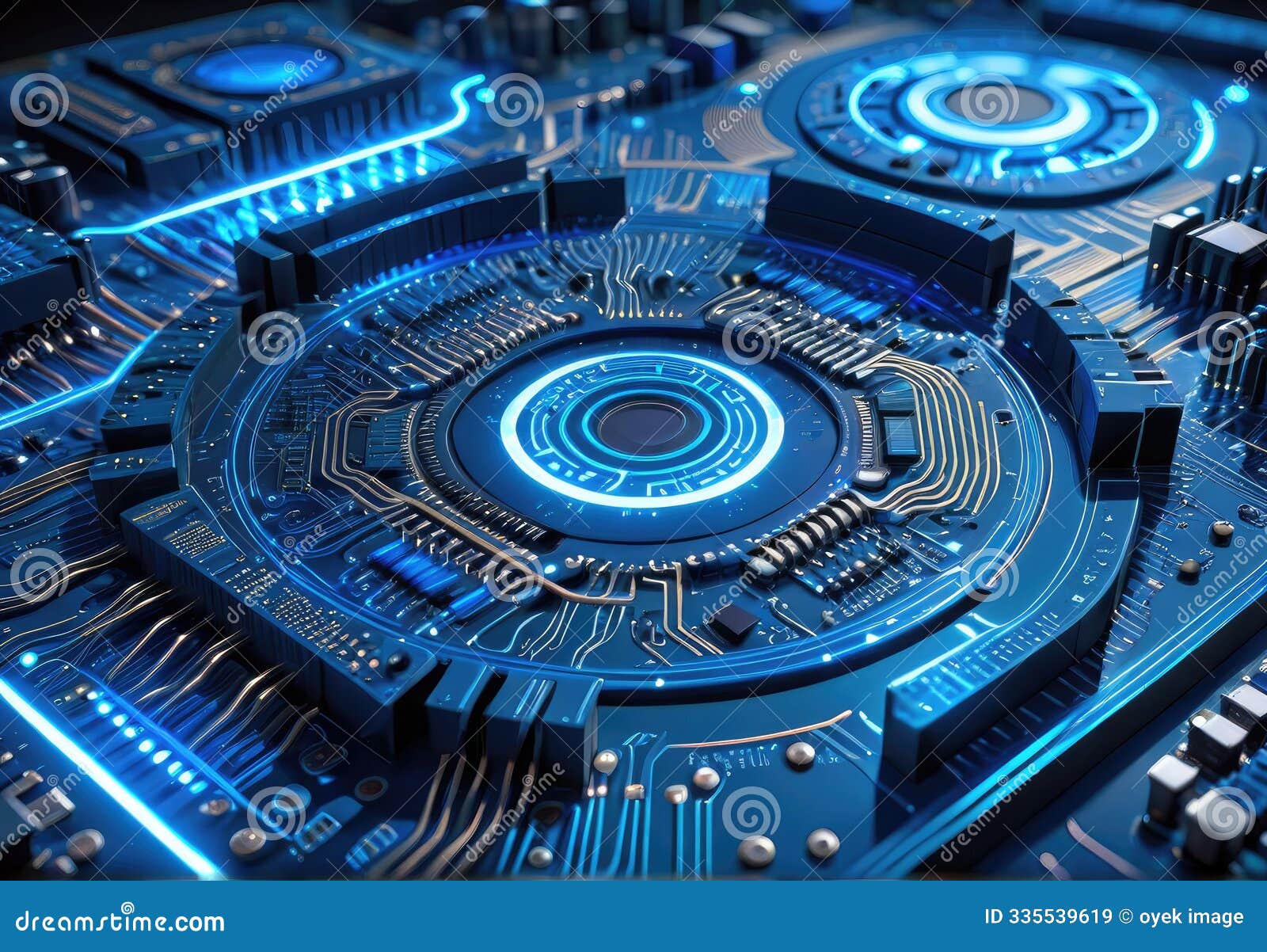 A Circular Blue-hued Processor Stock Illustration - Illustration of ...