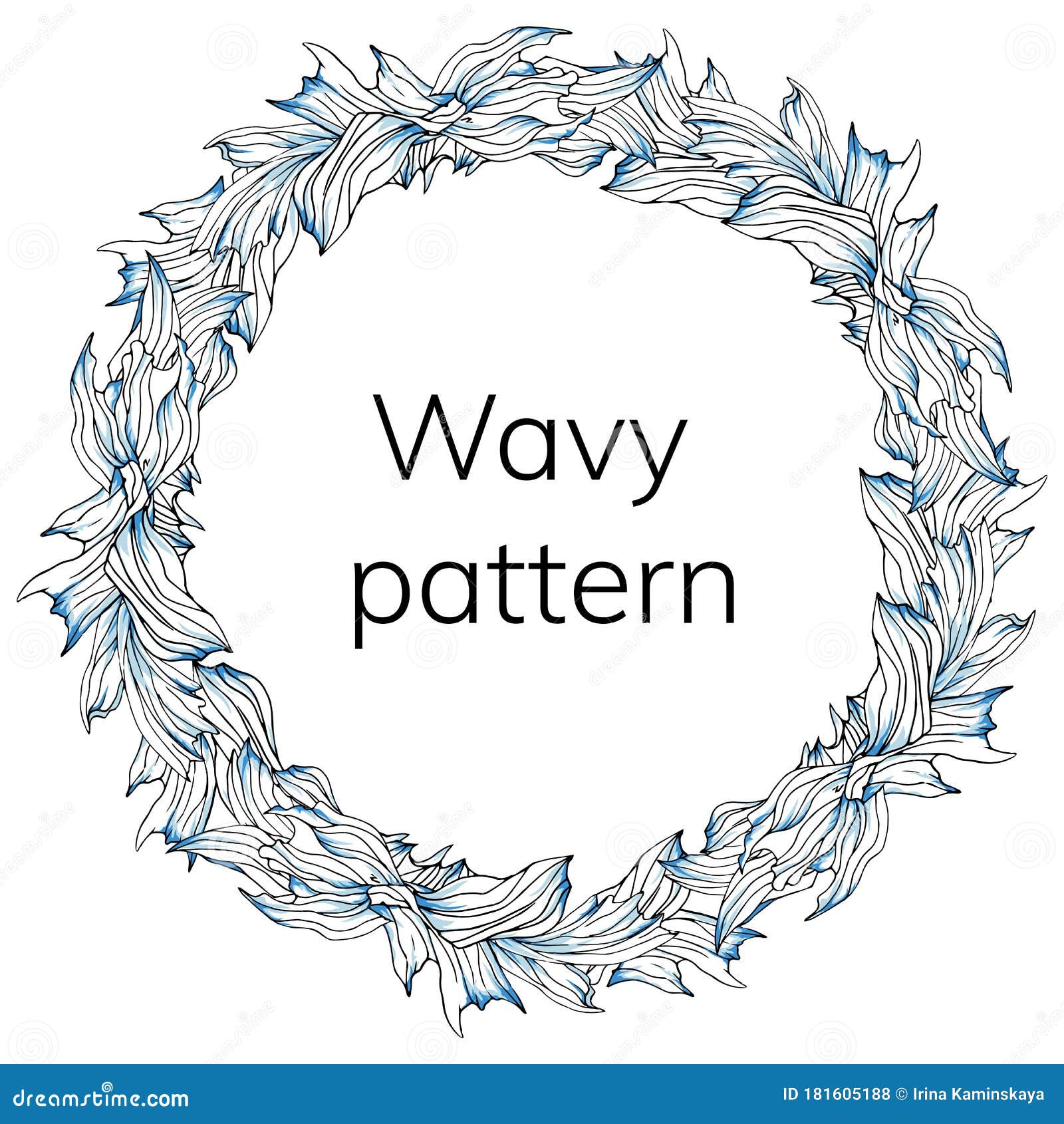 Circular Blue Wavy Pattern. Round Geometric Frame for Hand-drawn Text ...
