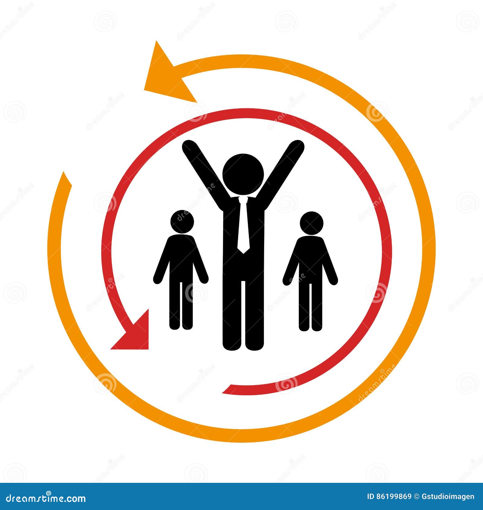 Circular Border with Arrows and Silhouette Executive Man with Workers ...