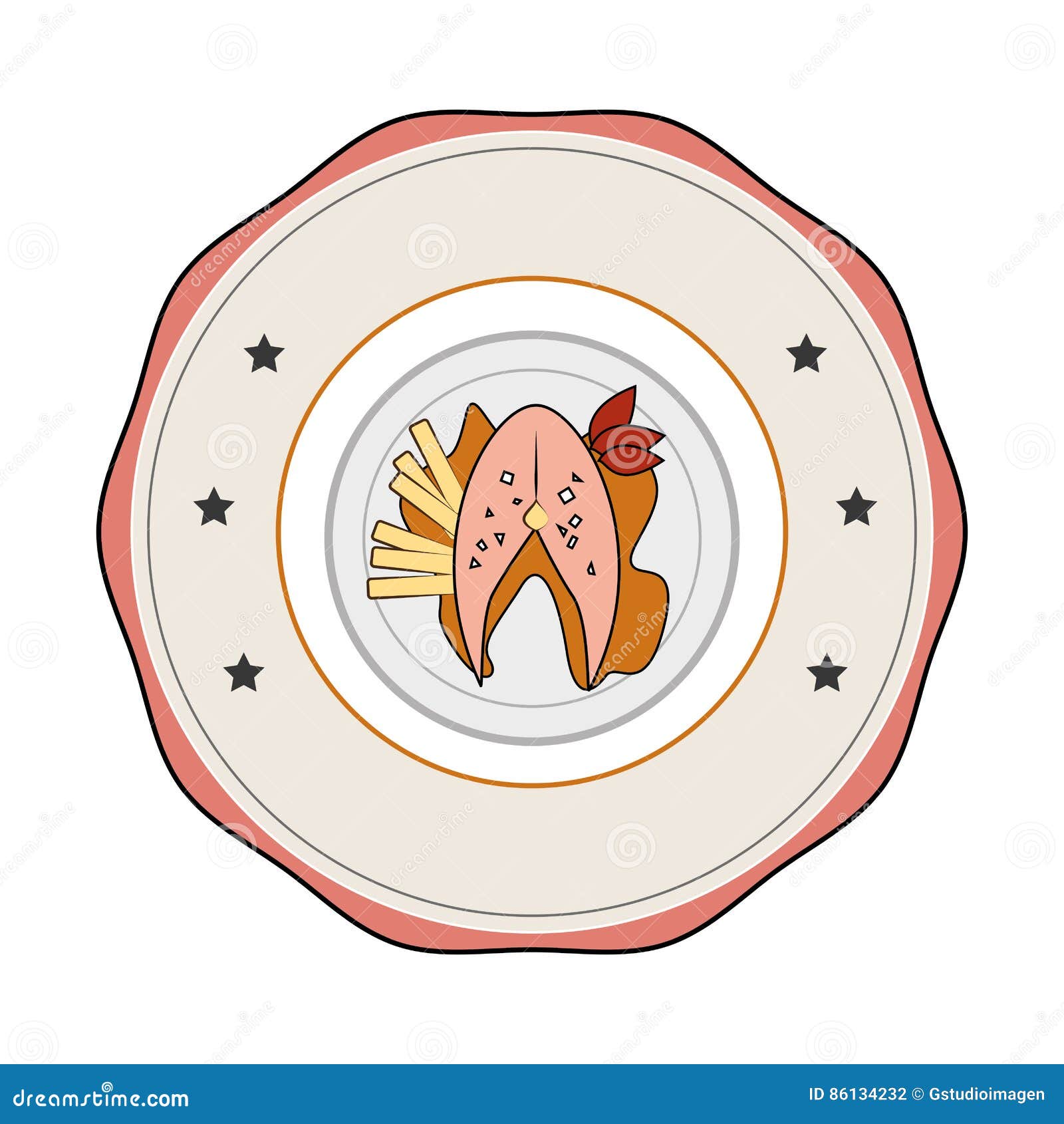 Circular Border with Color Dish with Fish Steak with Potatos and ...