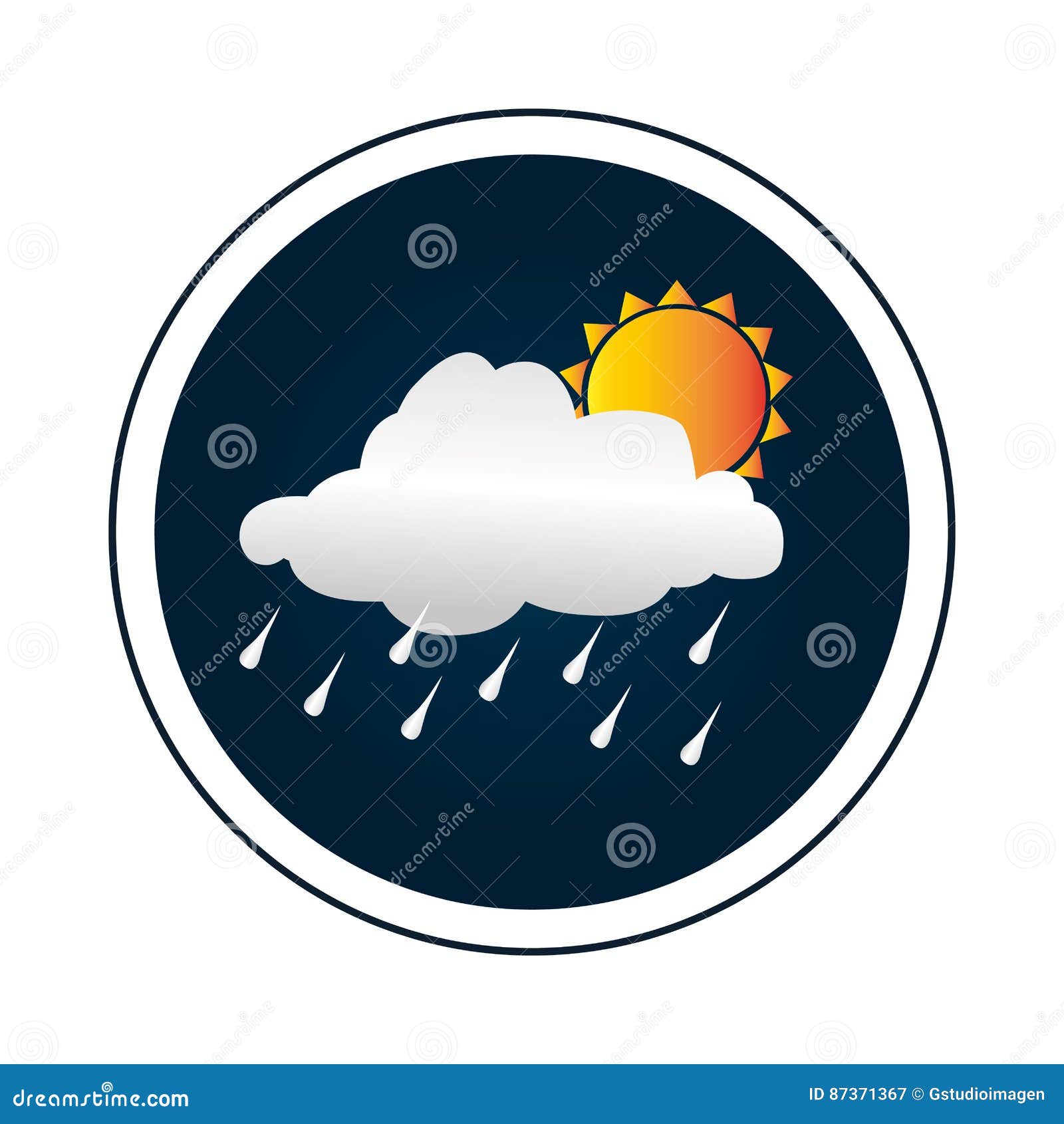 Circular Border with Colorful Silhouette Rainy Cloud and Sun Stock ...
