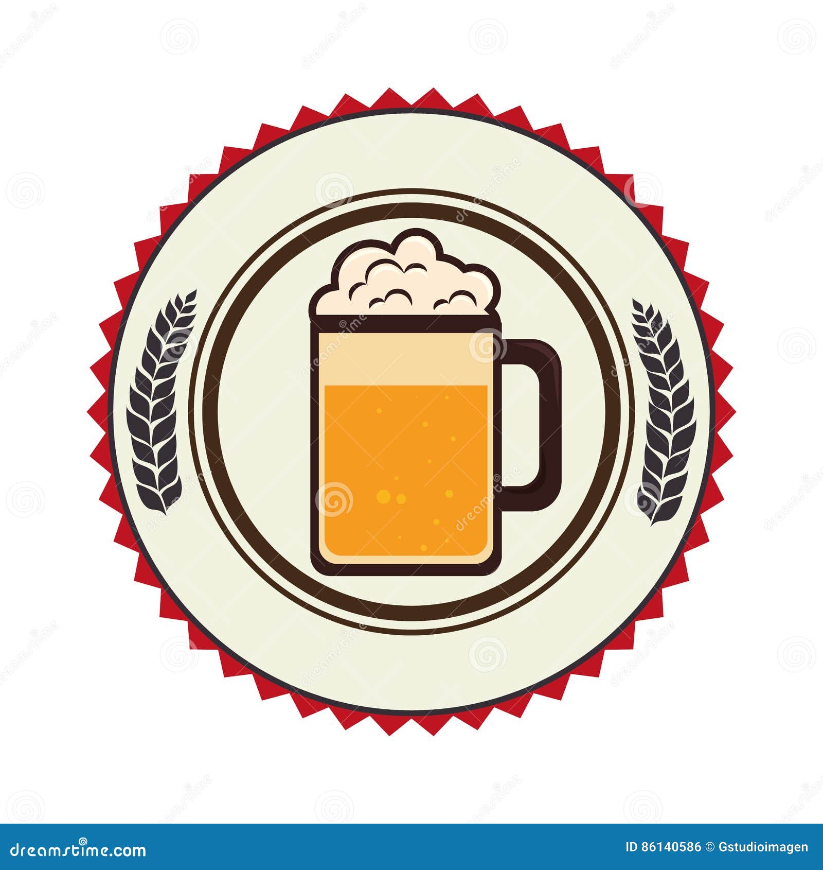 Circular Border with Leaves and Foamy Beer Glass Stock Vector ...