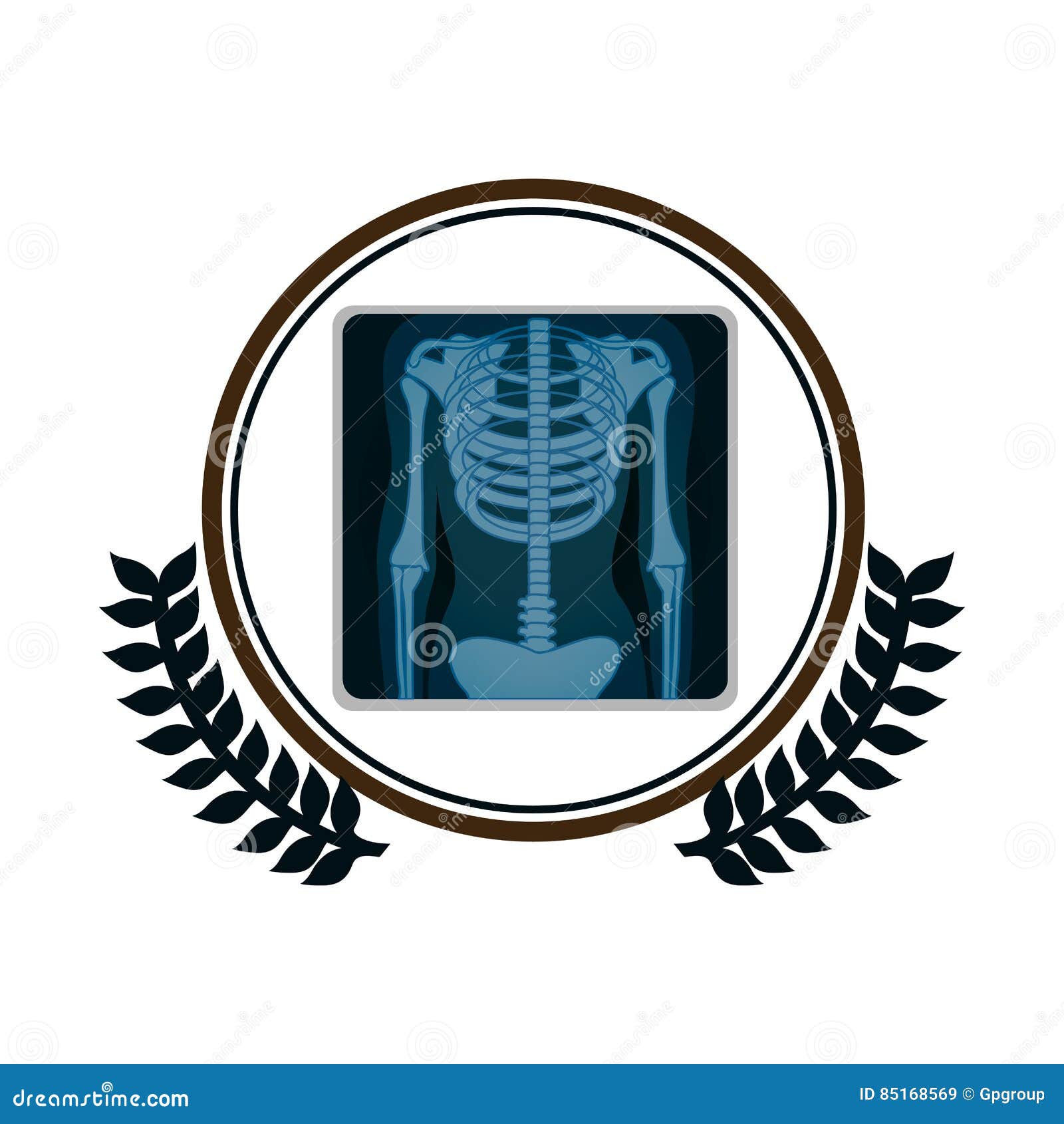 Circular Border With Olive Branch And Screen With X-ray Of Bones ...