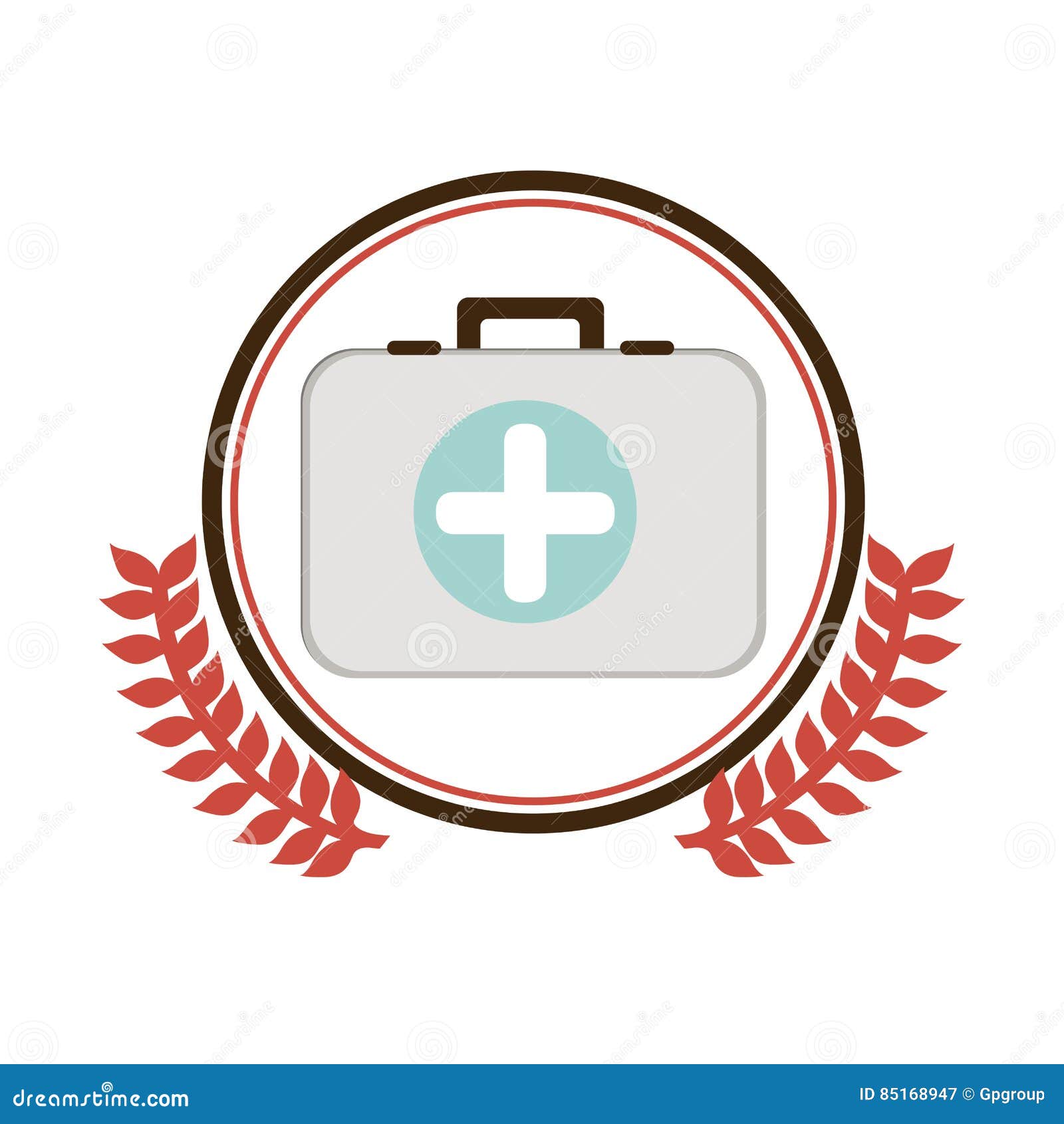 Circular Border with Ornament Leaves with Kit First Aid in Box Icon ...
