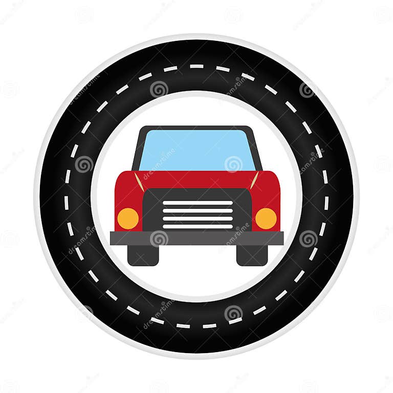 Circular Border in Road Shape with Front View Car Stock Vector ...