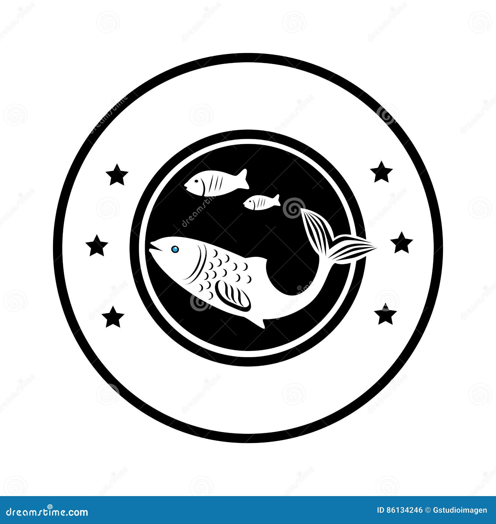 Circular Border with Silhouette Fish Animal Design Stock Vector ...