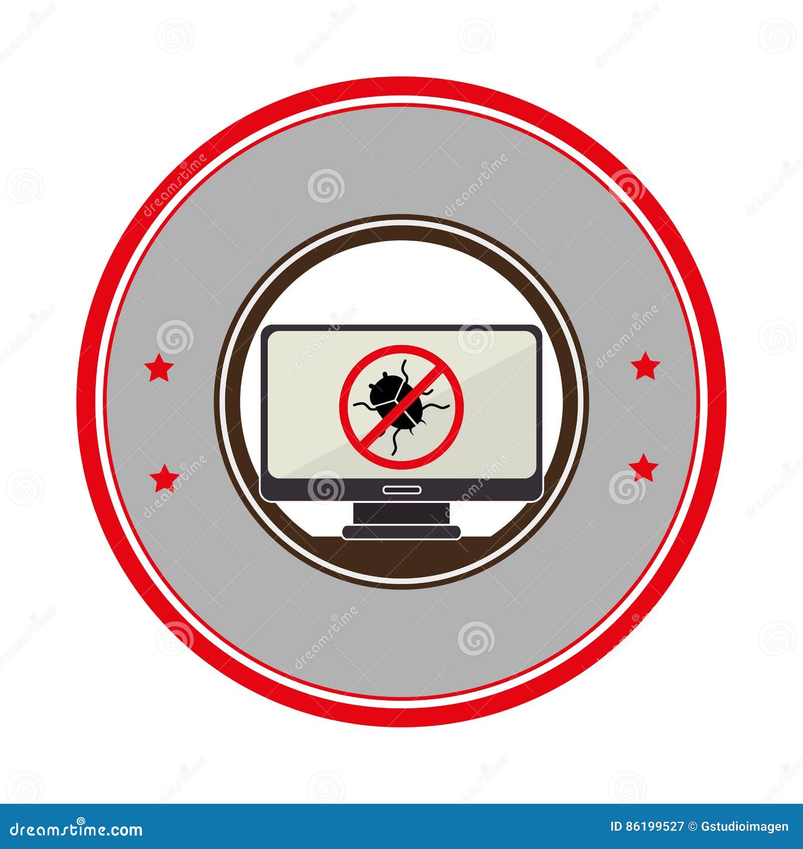 Circular Border with Tech Laptop and Beetle Virus Prohibited Stock ...
