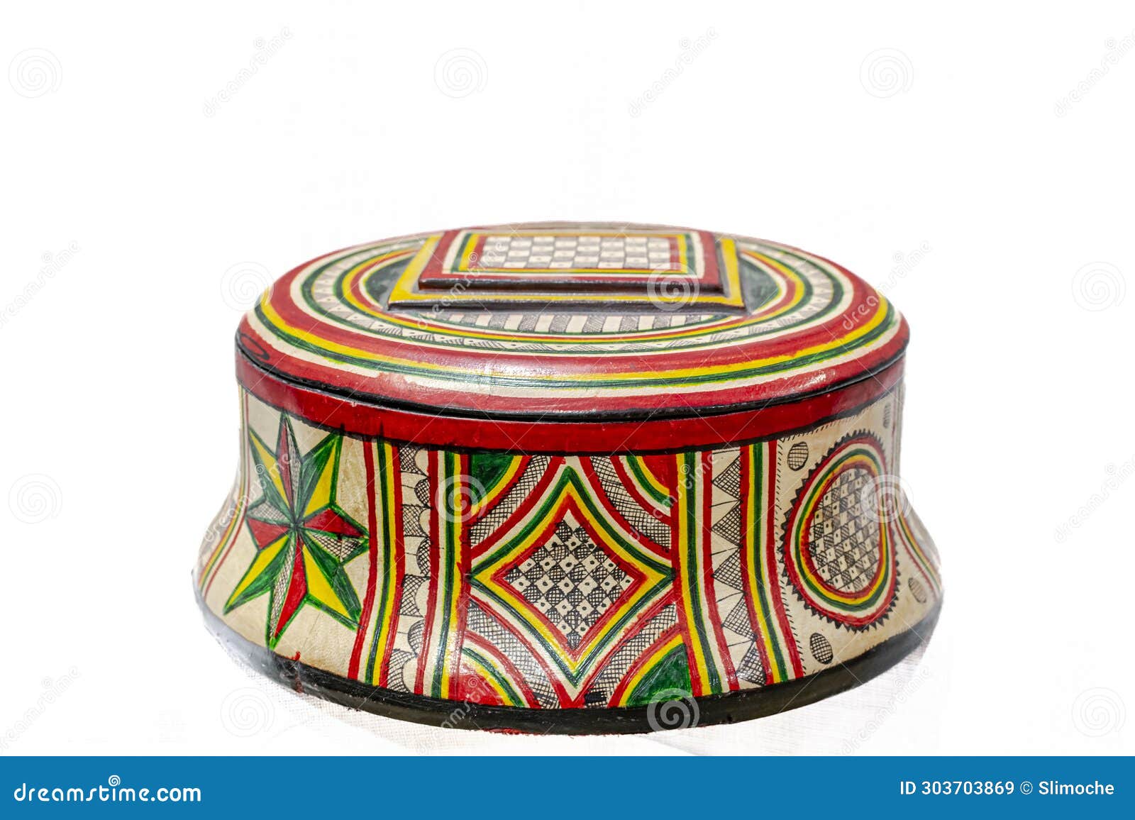 A Circular Box Closed with Its Lid. with Lots of Patterns and Colors ...
