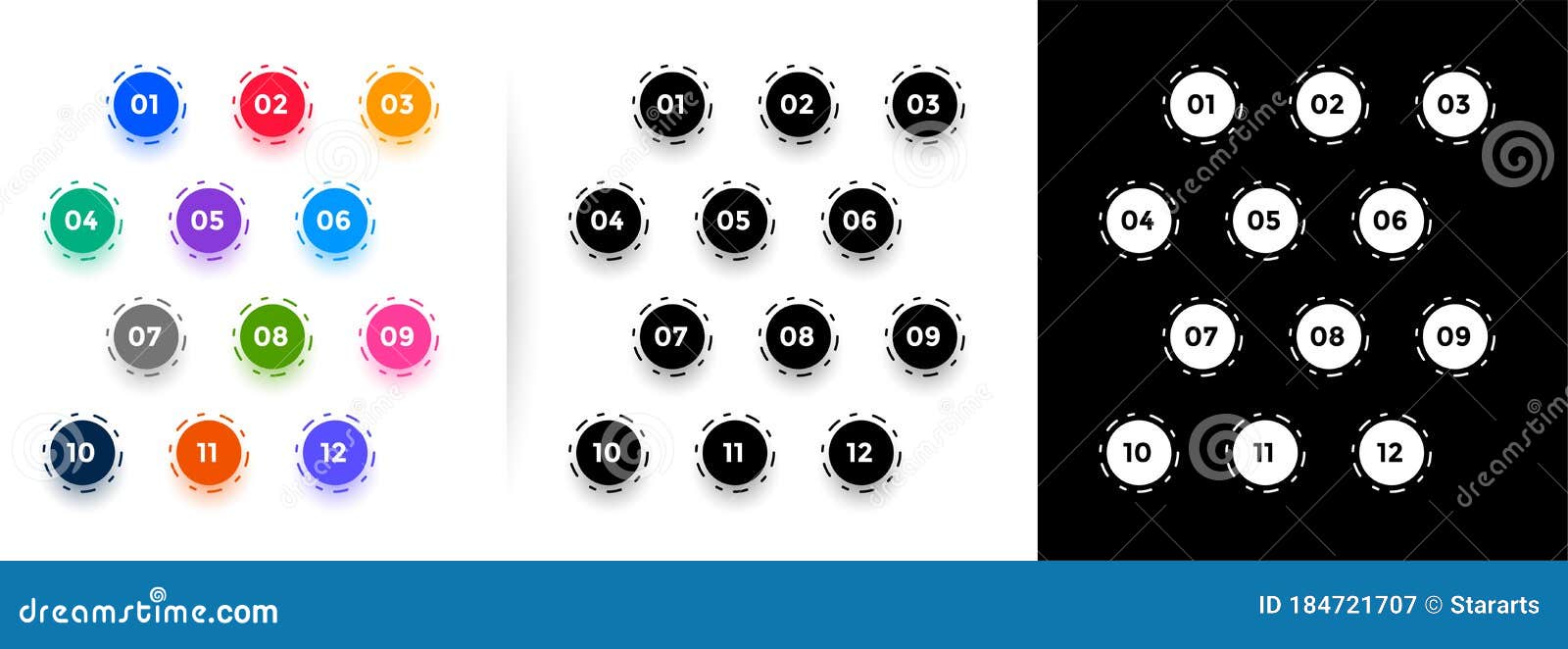 Circular Bullet Points Numbers from One To Twelve Stock Vector ...