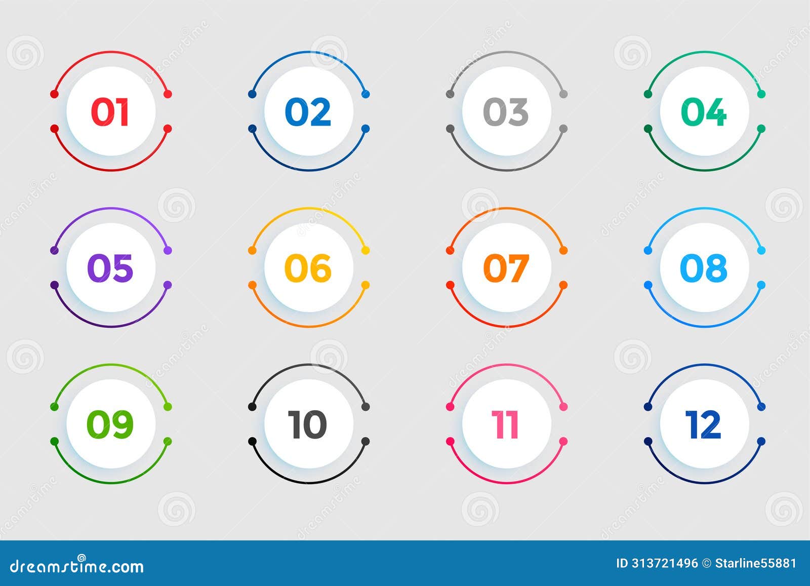 Circular Bullet Points Numbers from One To Twelve Stock Vector ...