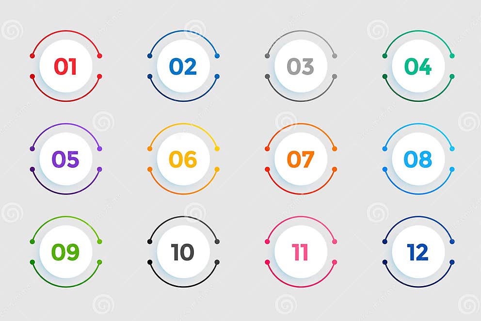 Circular Bullet Points Numbers from One To Twelve Stock Vector ...