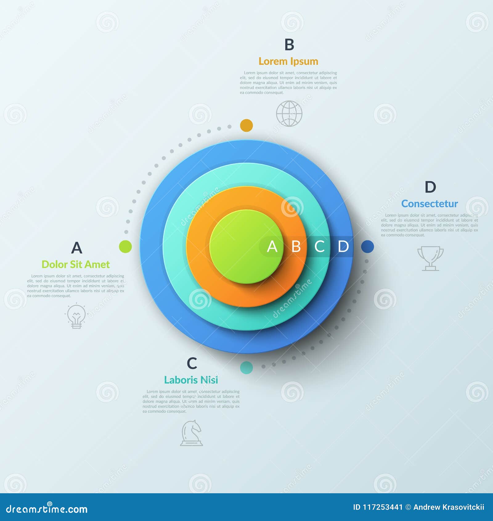 Circular Chart with Four Round Elements Placed One Inside Other, Thin ...
